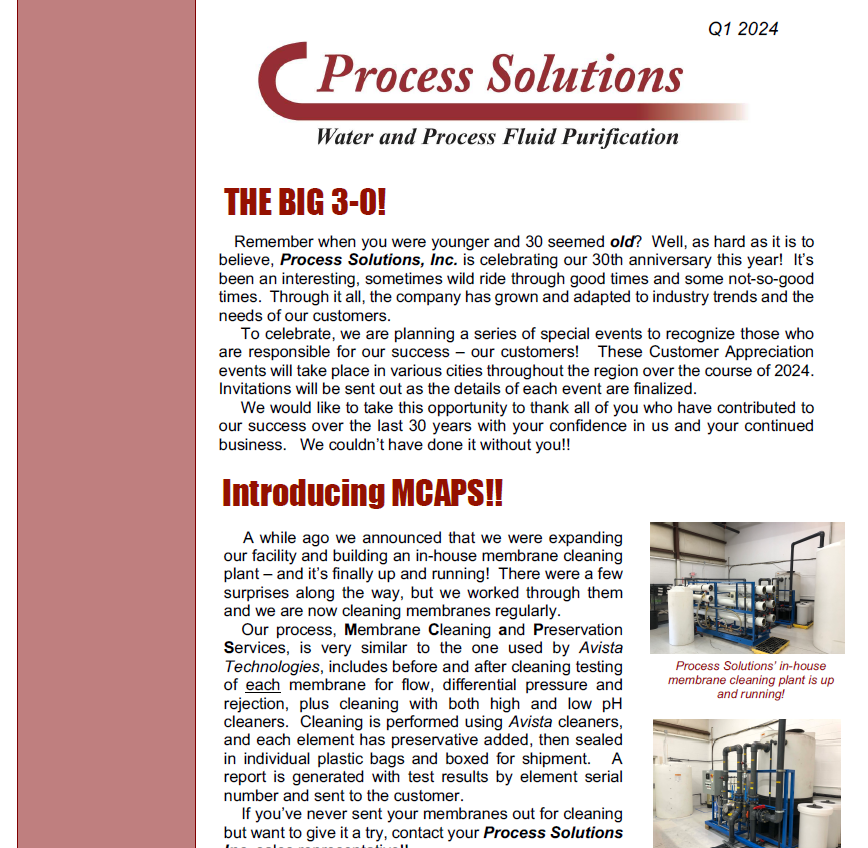Process Solutions, Inc. - Water Treatment Solutions - Newsletters